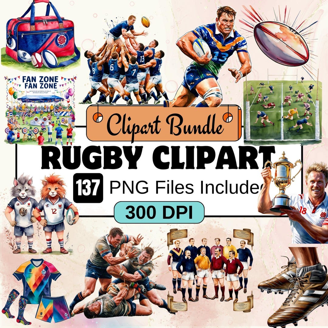 Rugby Clipart, Sports Clipart PNG Bundle, 137 PNG Rugby Clipart Bundle ...