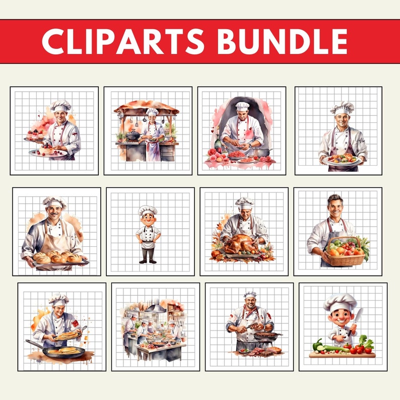 Chef Clipart, Kitchen Clipart PNG Bundle, 65 PNG Chef Clipart Bundle ...