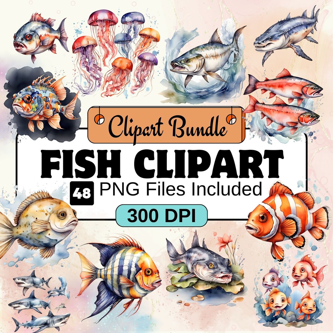 Fish Clipart, Animal Clipart PNG Bundle, 48 PNG Fish Clipart Bundle ...