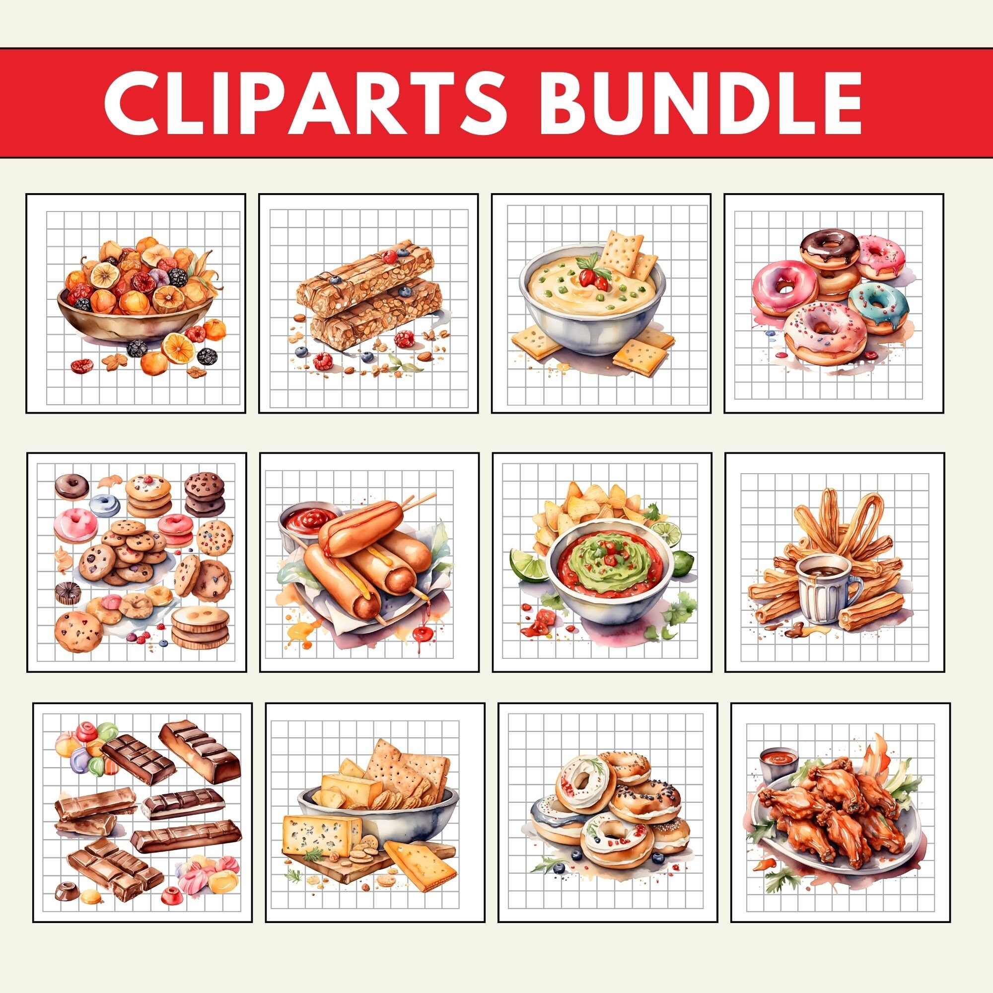 Snack Clipart, Fastfood Clipart PNG Bundle, 24 PNG SNACK Clipart Bundle ...