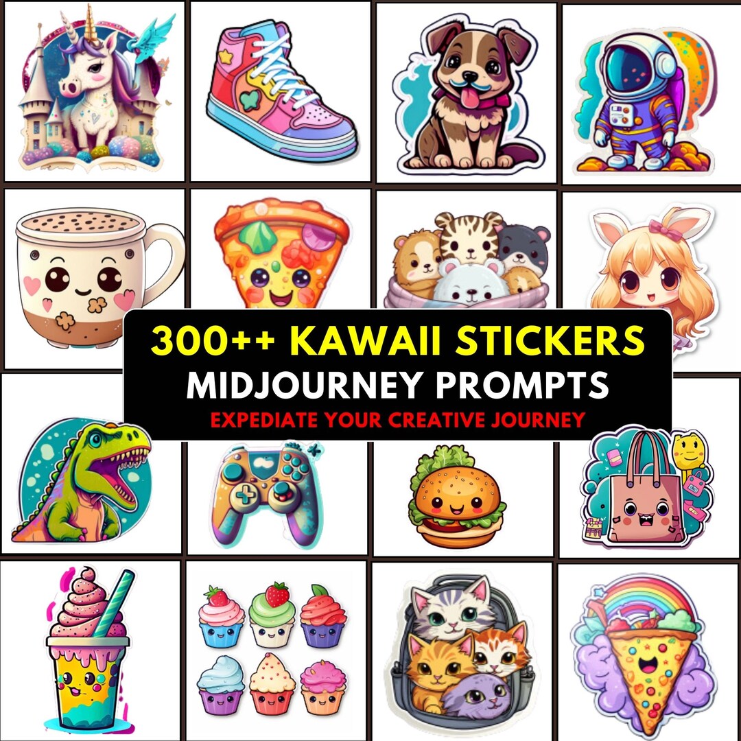 300 Cute Kawaii Stickers Midjourney Prompts, Digital Art, AI Art ...