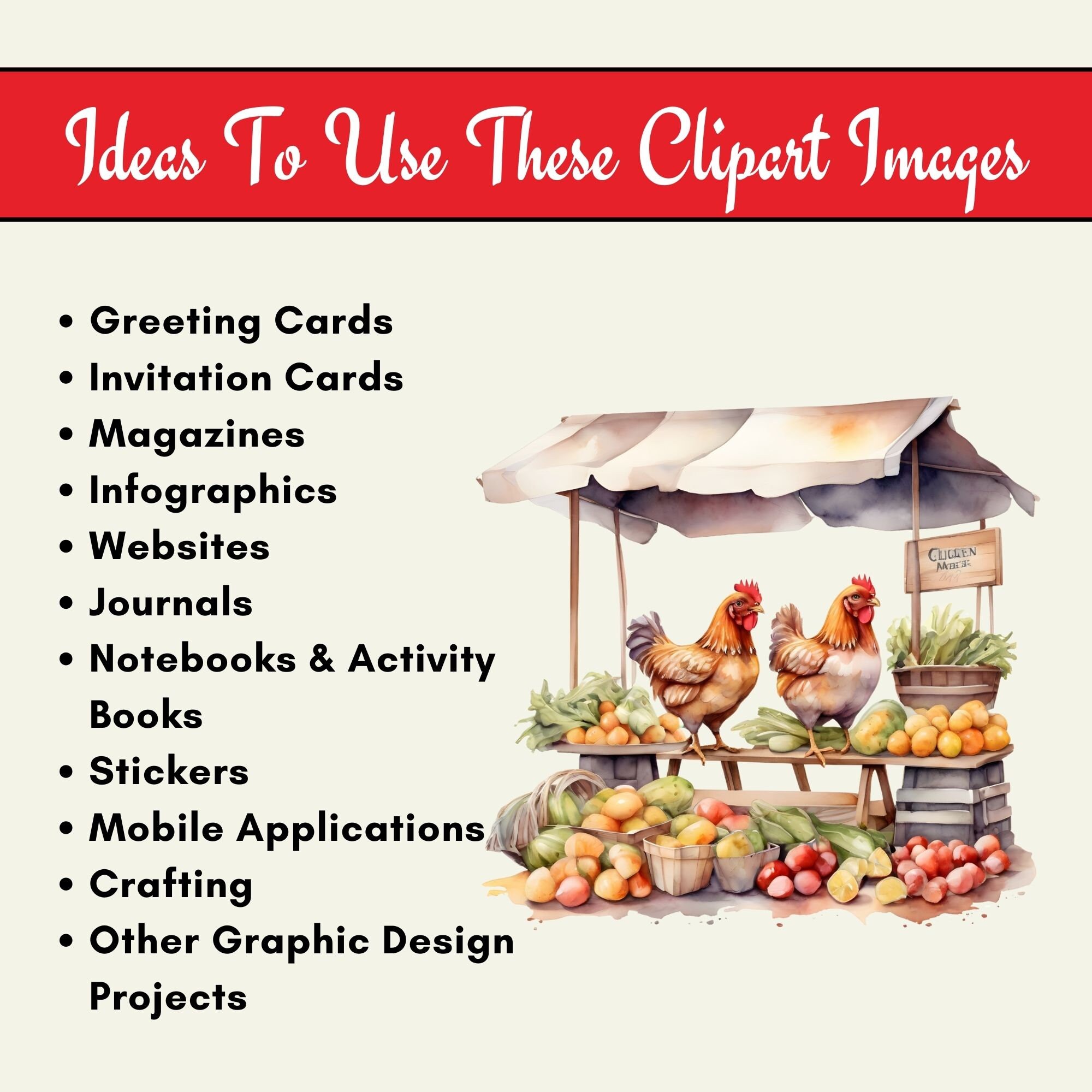 Chicken Clipart, Watercolor Chicken PNG Bundle, 24 PNG Farm Animals ...