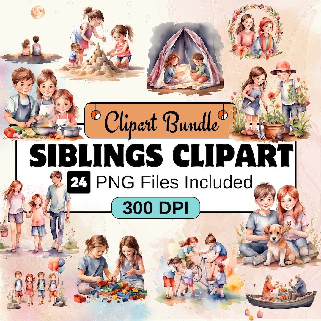 Siblings Clipart, Family Clipart PNG Bundle, 24 PNG Siblings Clipart ...