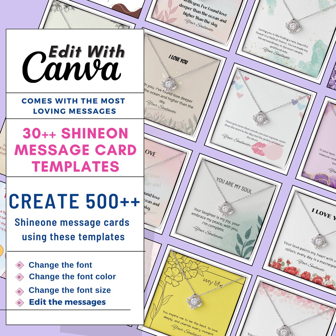 30 Shineon Message Card Template Bundle, Custom Necklace Shineon ...