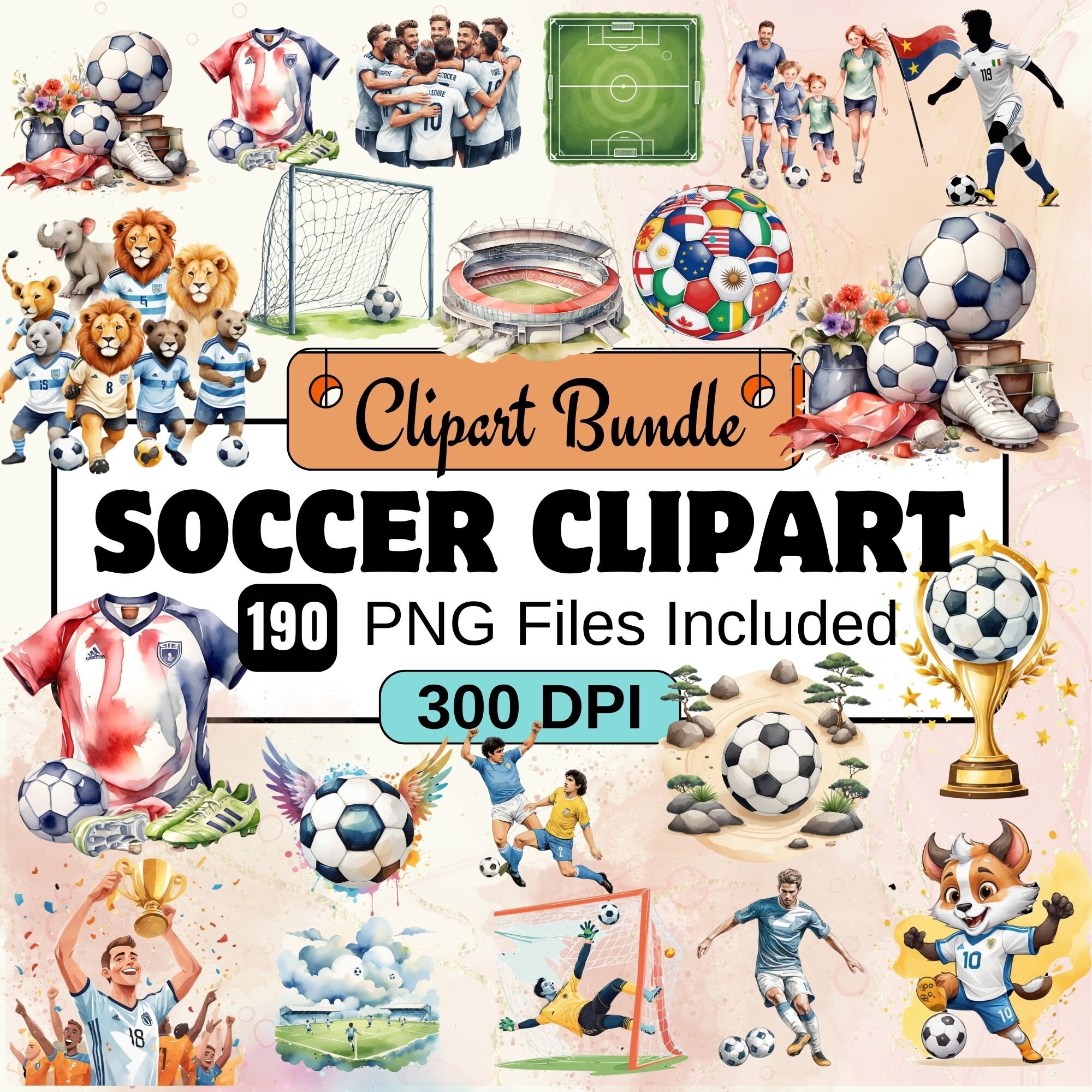 Soccer Clipart, Sports Clipart PNG Bundle, 190 PNG Soccer Clipart ...