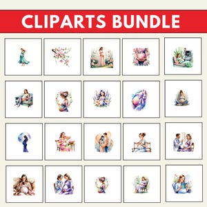 Pregnant Watercolor Clipart Bundle Set,baby Delivery Clipart Png,digital Download, Pregnancy ...