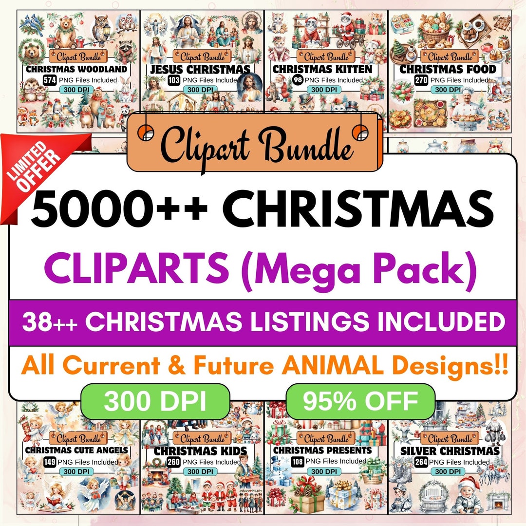 Christmas Clipart Mega Budnle,bumper Christmas Clipart PNG Bundle,5000 ...