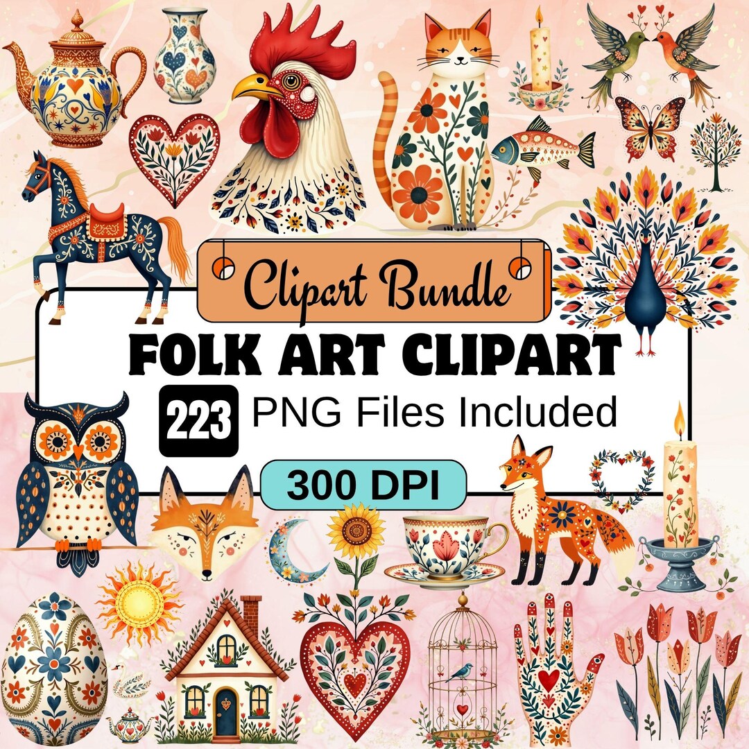 Folk Art Clipart,whimsy Folklore Frames Png,quirky Botanic Folkart,boho ...