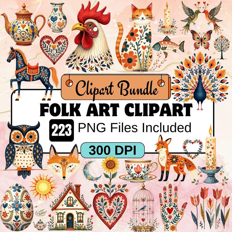 Folk Art Clipart,whimsy Folklore Frames Png,quirky Botanic Folkart,boho ...