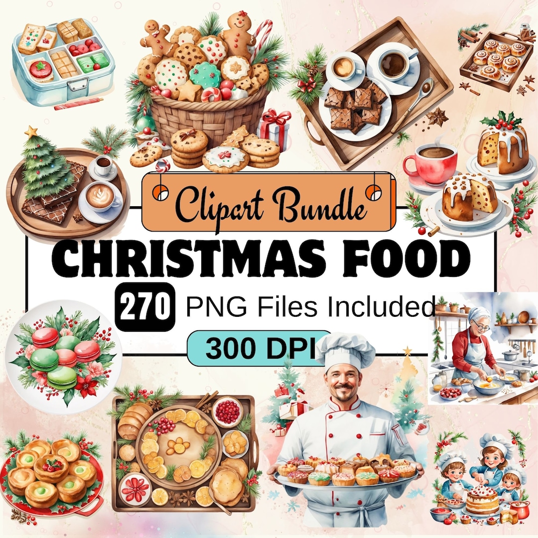Christmas Food Clipart, Christmas Clipart PNG Bundle, 270 PNG Festive ...