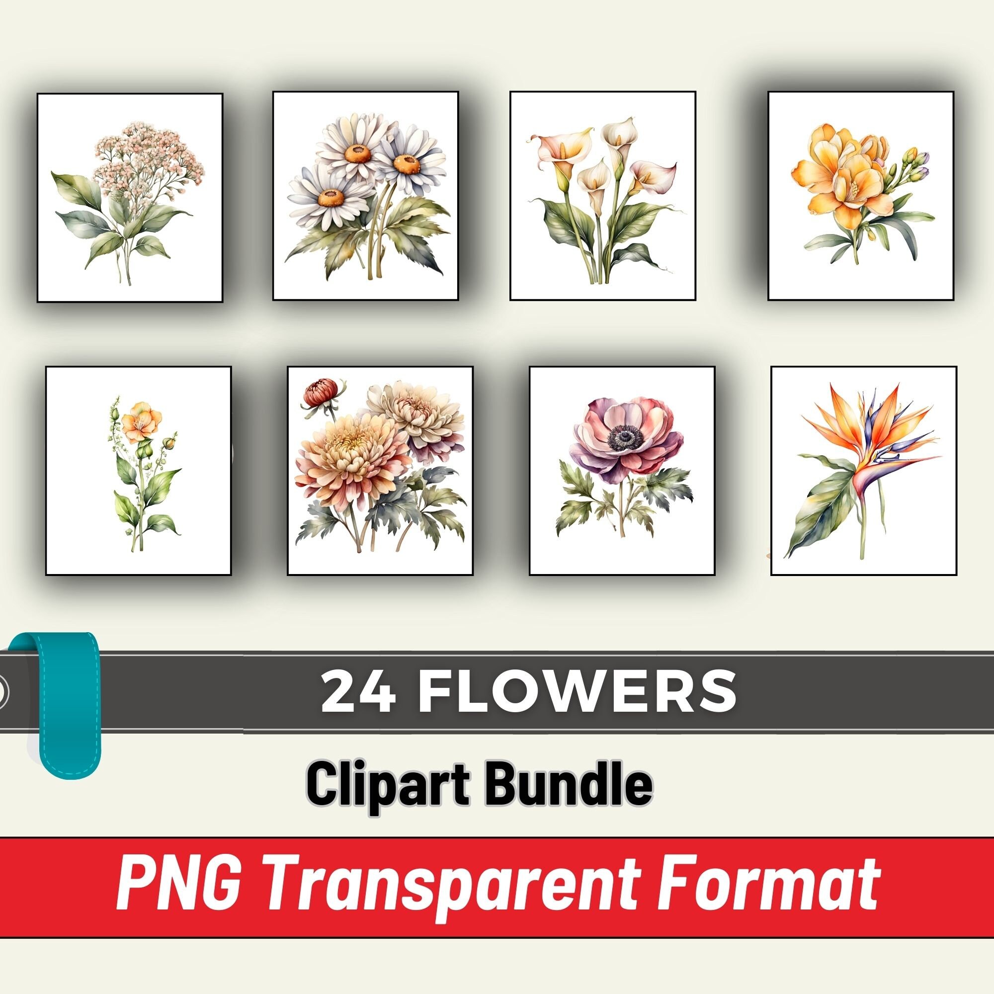 Flower Clipart, Flower Collection Clipart PNG Bundle, 24 PNG Flowers ...
