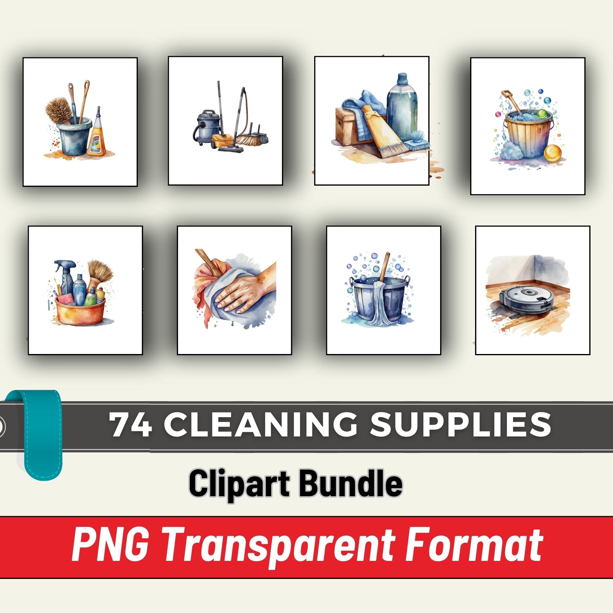 Cleaning Supplies Clipart, Kitchen Clipart PNG Bundle, 74 PNG Cleaning ...