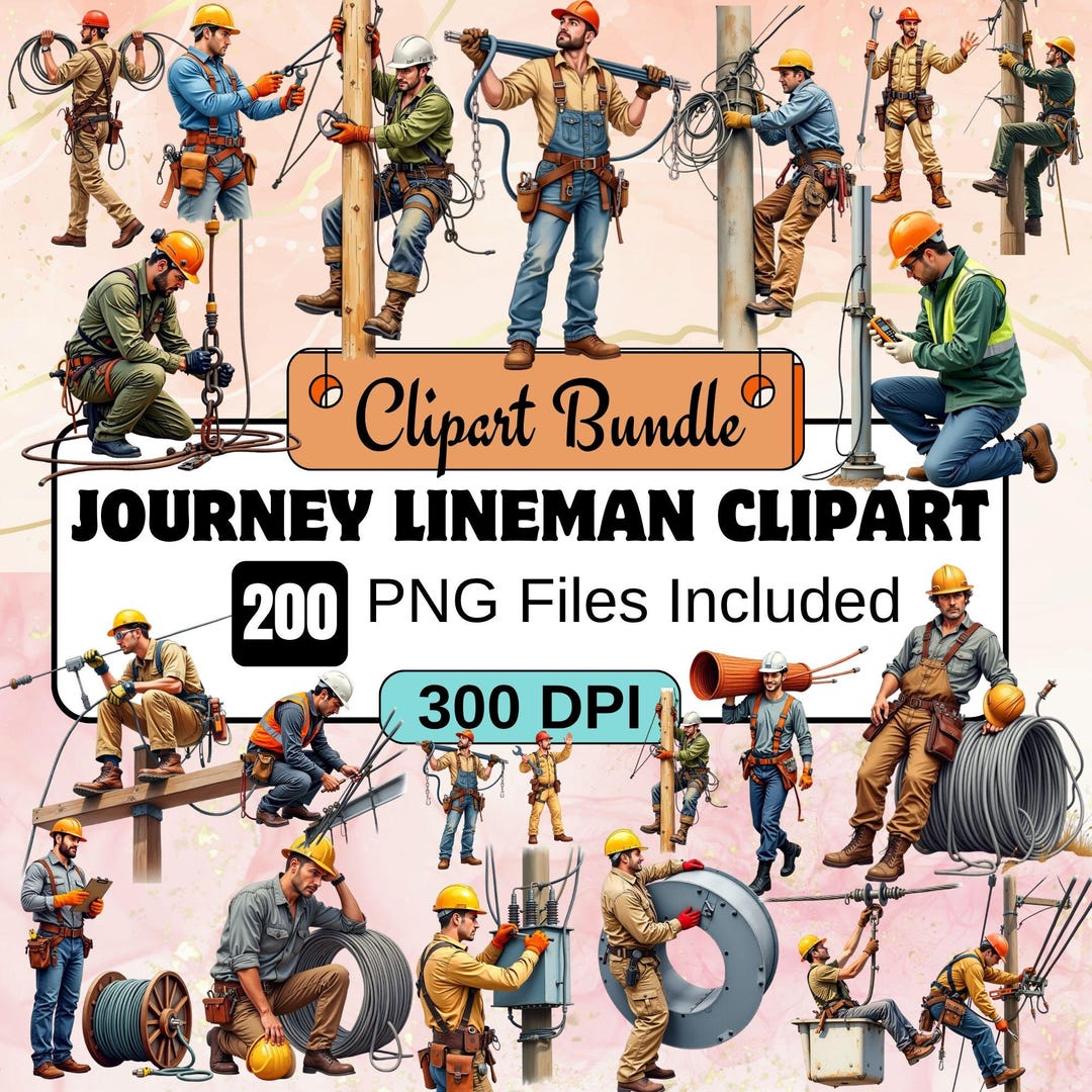 200 Journey Lineman Clipart,electric Lineman PNG Bundle,power Line ...