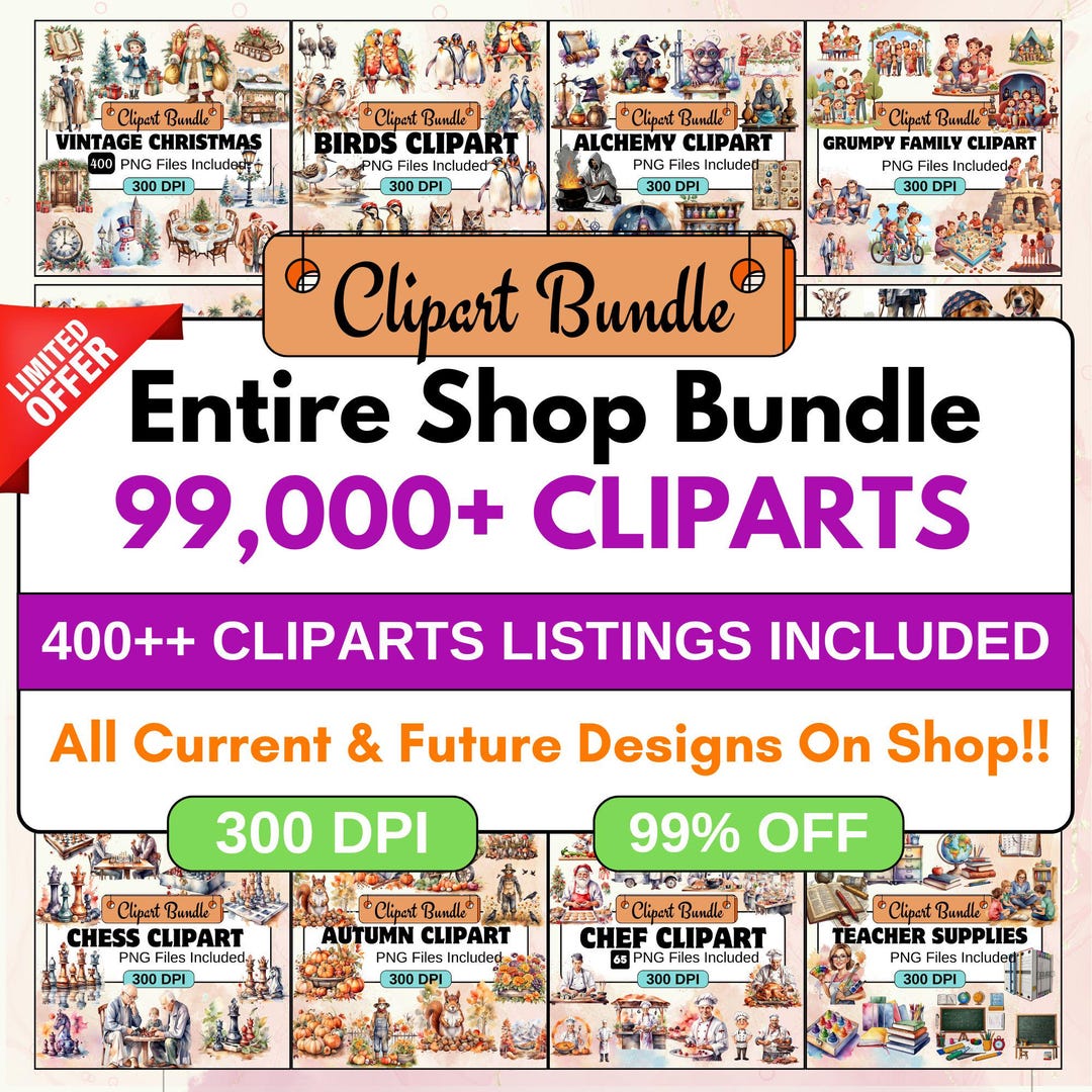 Whole Shop Mega Clipart Bundle, 99,000+ Clipart Png Bundle, Unlimited ...