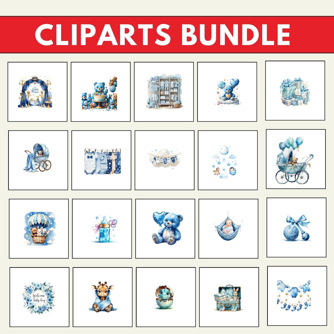 340 Blue Baby Shower Clipart, Boy Baby Shower Clipart PNG Bundle ...