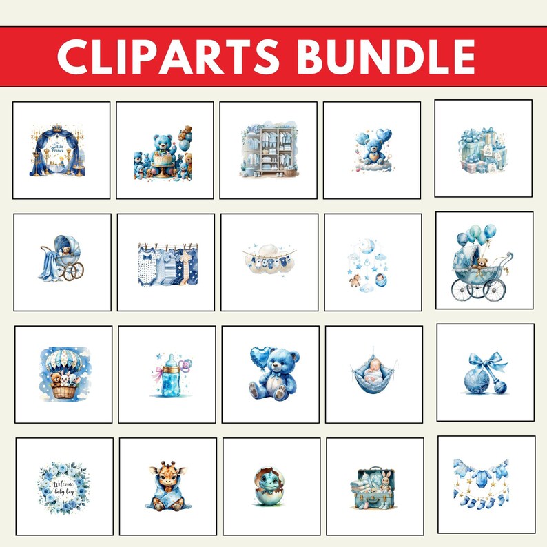 340 Blue Baby Shower Clipart, Boy Baby Shower Clipart PNG Bundle ...