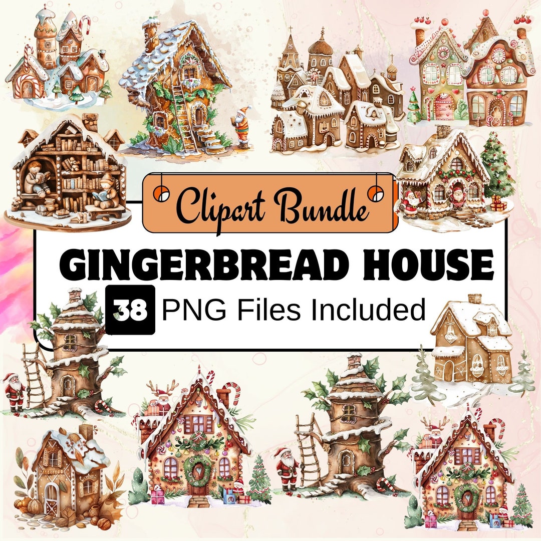 Gingerbread Houses Clipart, Christmas Clipart PNG Bundle, 38 PNG ...