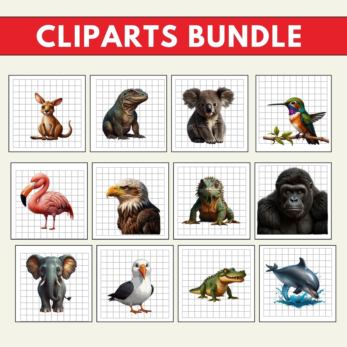 Cartoon Animal Clipart, Animal Clipart PNG Bundle, 24 PNG Cartoon ...