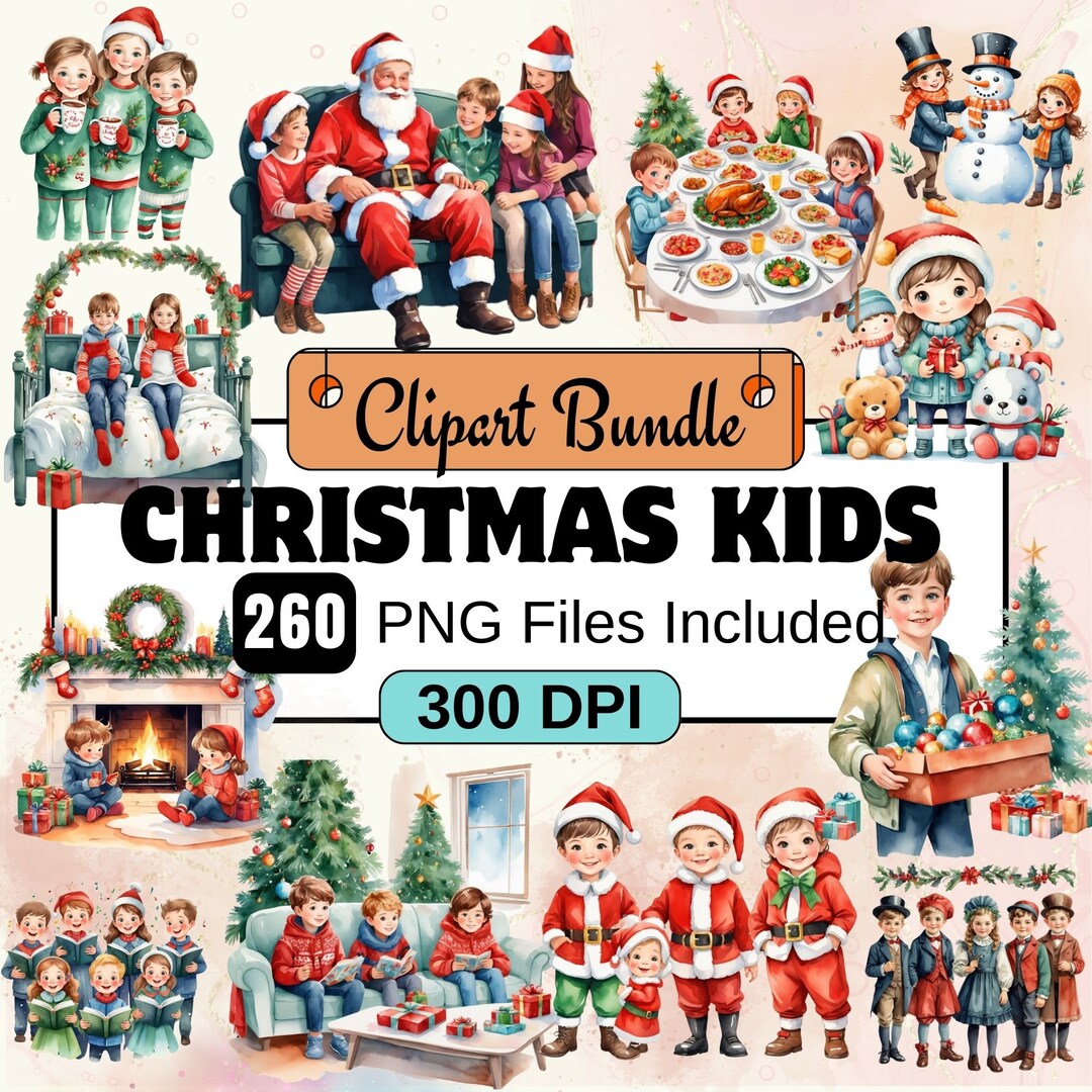 Christmas Kids Clipart, Christmas Clipart PNG Bundle, 260 PNG Christmas ...