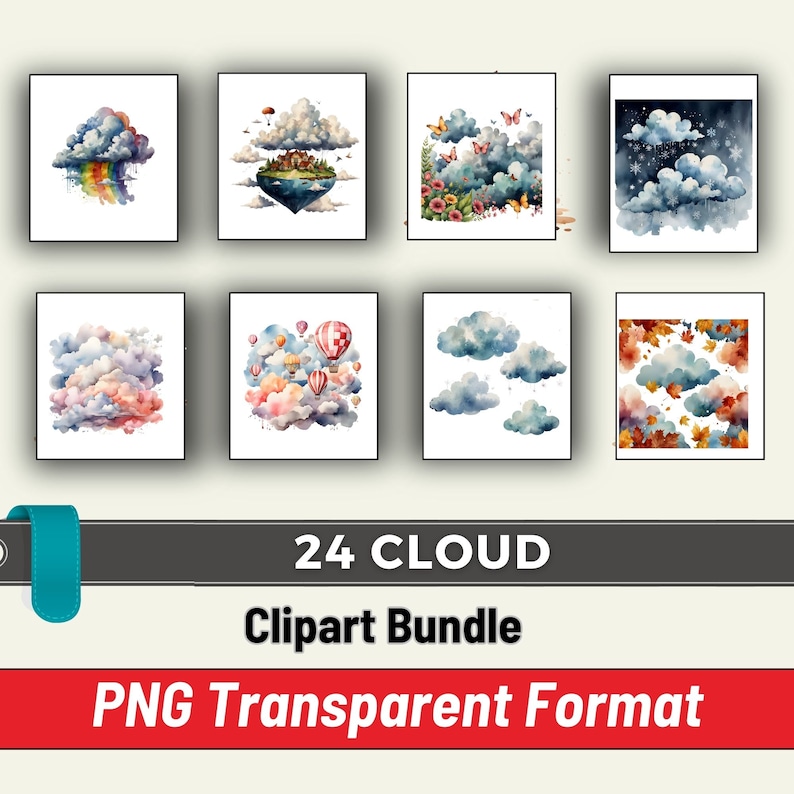 Cloud Clipart, Weather Clipart PNG Bundle, 24 PNG Cloud Clipart Bundle ...
