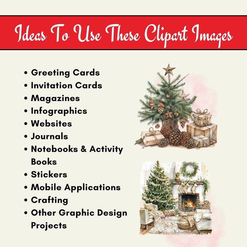 Boho Christmas Clipart, Christmas Clipart PNG Bundle, 47 PNG Christmas ...