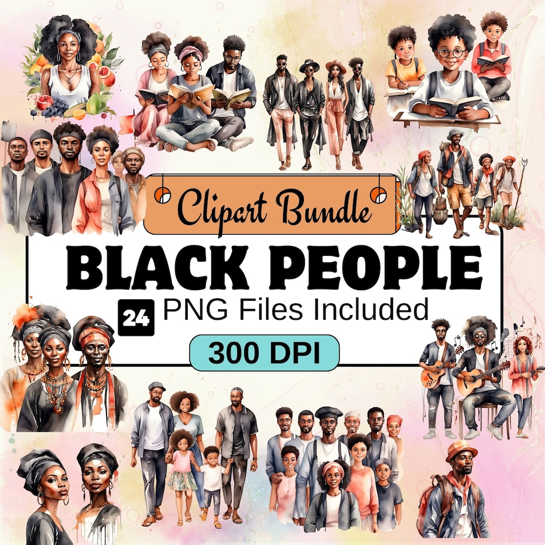 Black People Clipart, People Clipart PNG Bundle, 24 PNG Black People ...