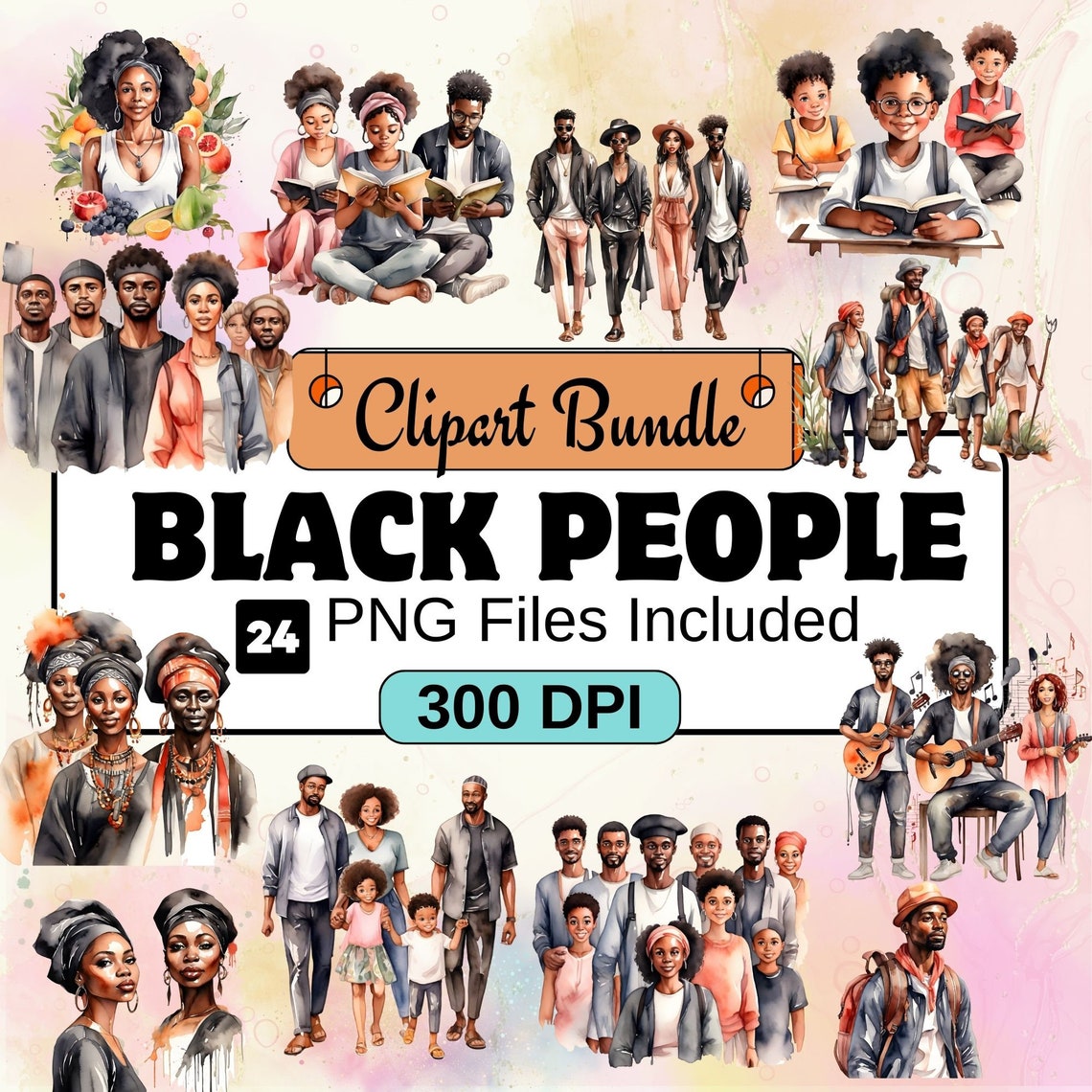 Black People Clipart, People Clipart PNG Bundle, 24 PNG Black People ...