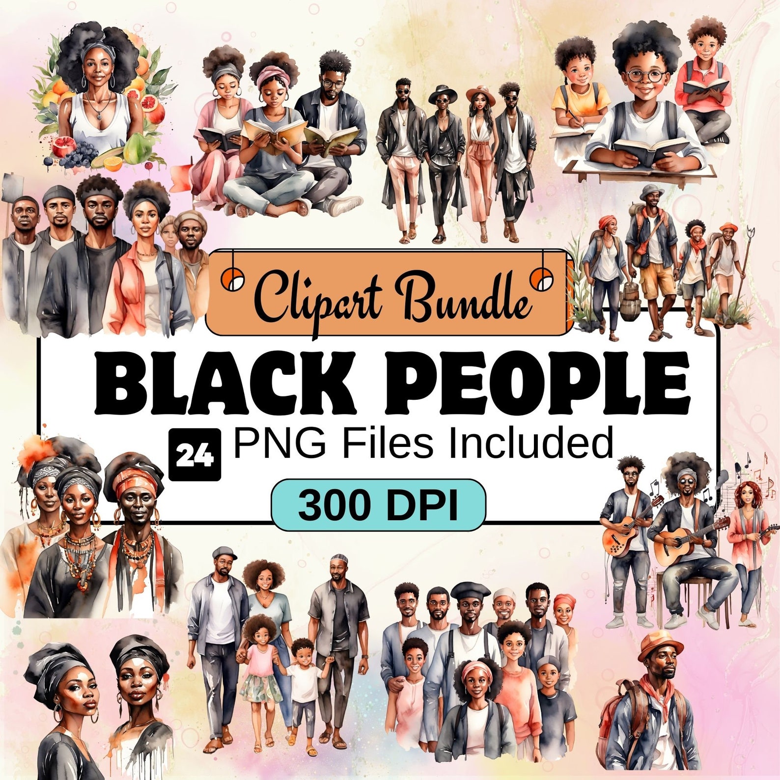 Black People Clipart, People Clipart PNG Bundle, 24 PNG Black People ...