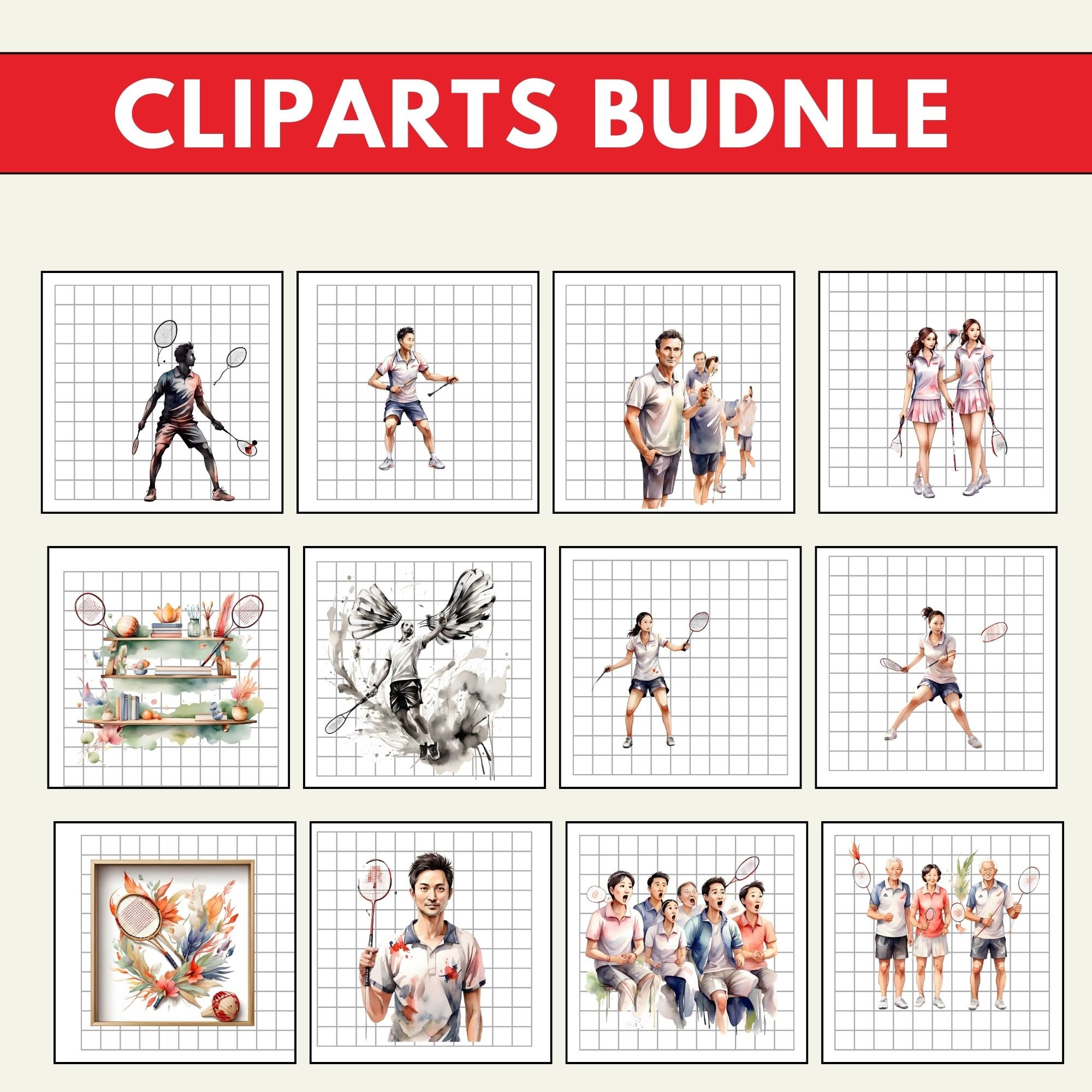 Badminton Clipart, Sports Clipart PNG Bundle, 24 PNG Badminton Clipart ...