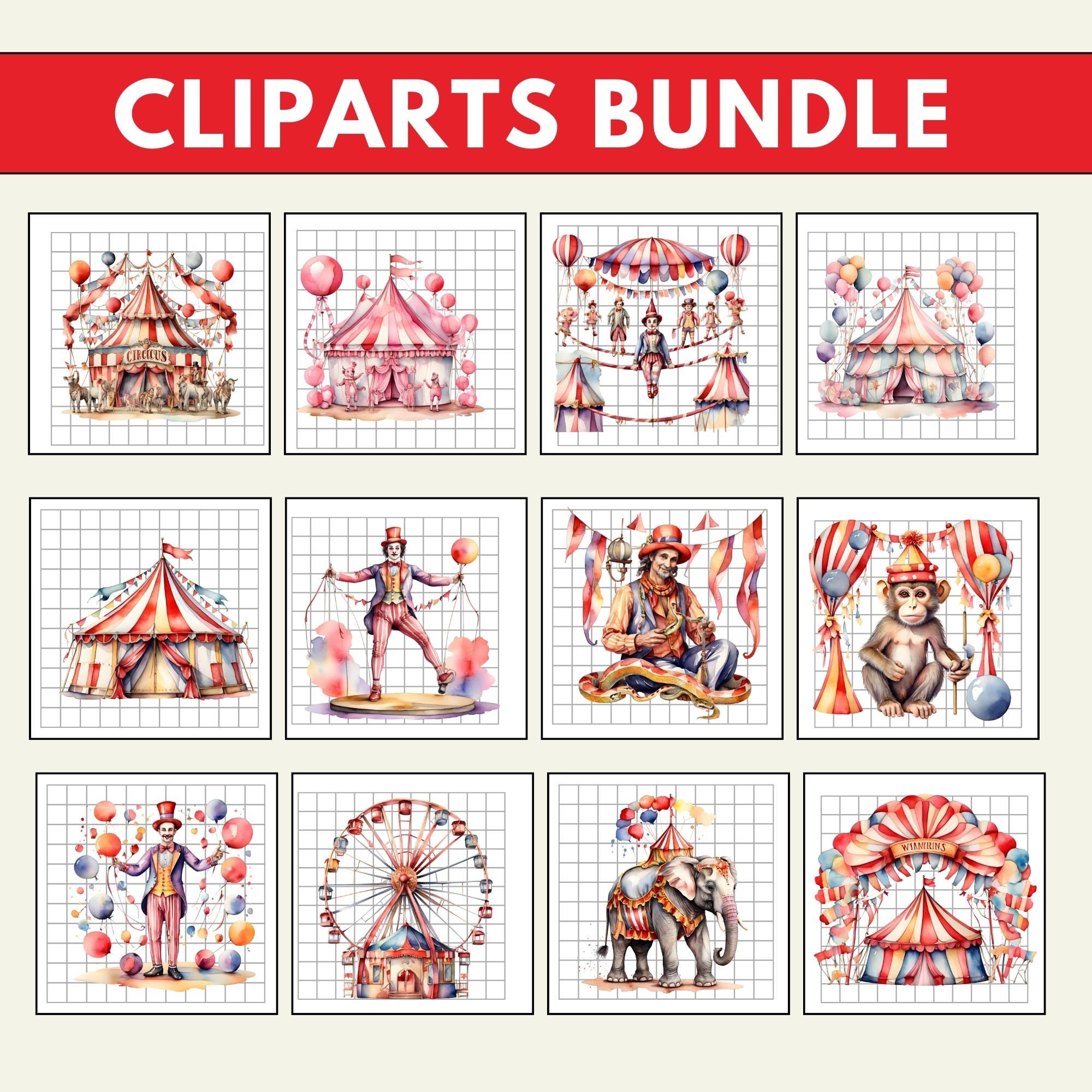 Circus Clipart, Circus Animal Clipart PNG Bundle, 24 PNG Circus Clipart ...