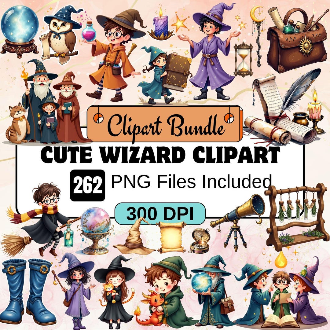 262cute Wizard Clipart Bundle,magic School Clipart,wizard School ...