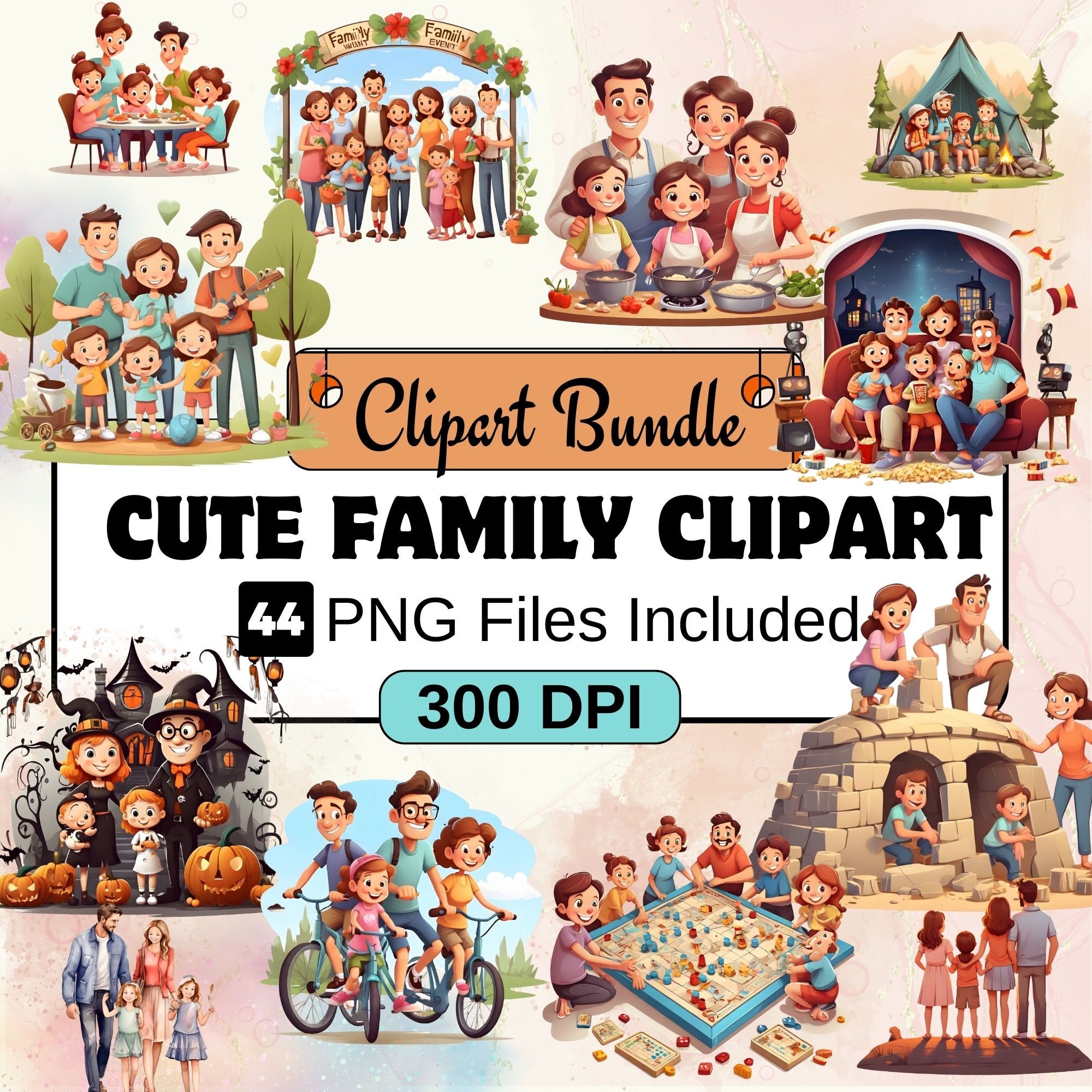 Cute Family Clipart Clipart, Family Time Clipart PNG Bundle, 24 PNG ...