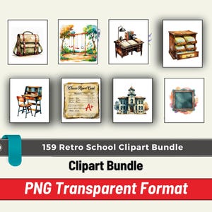 Vintage School Clipart,retro School Clipart PNG Bundle,old School,1950 ...