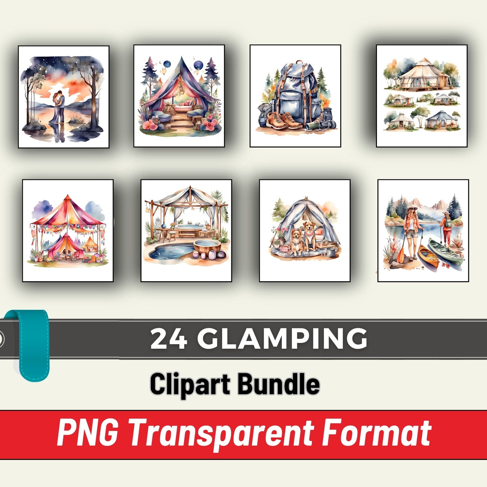 Glamping Clipart, Camping Clipart PNG Bundle, 24 PNG GLAMPING Clipart ...
