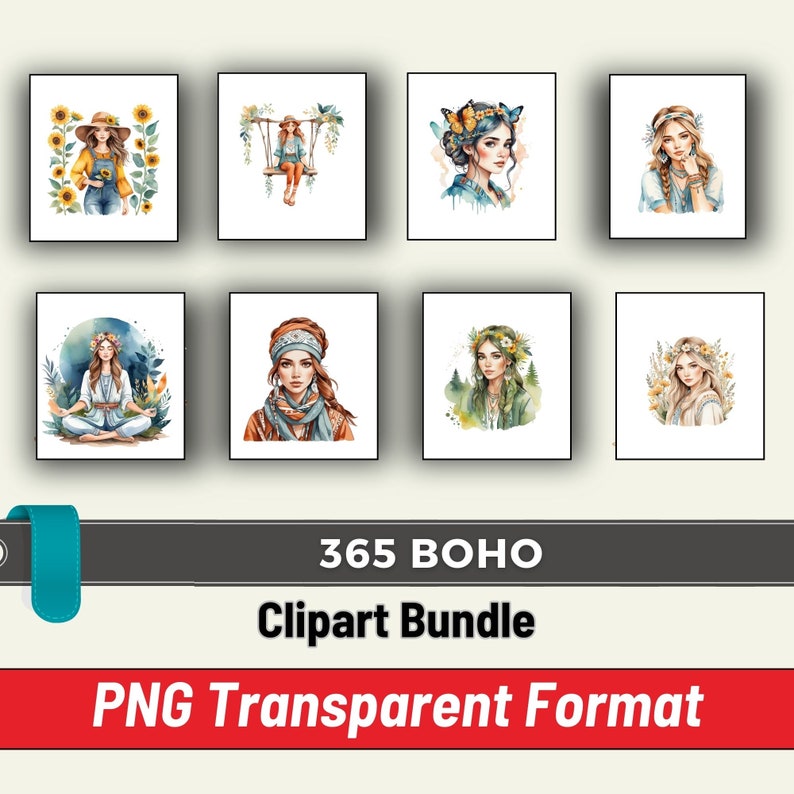 Boho Clipart, Boho Clipart PNG Bundle, 185 PNG Boho Watercolor Clipart ...