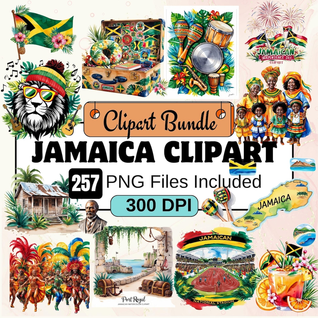 Jamaica Clipart, Reggae Rasta Jamaica Clipart PNG Bundle, 257 PNG ...