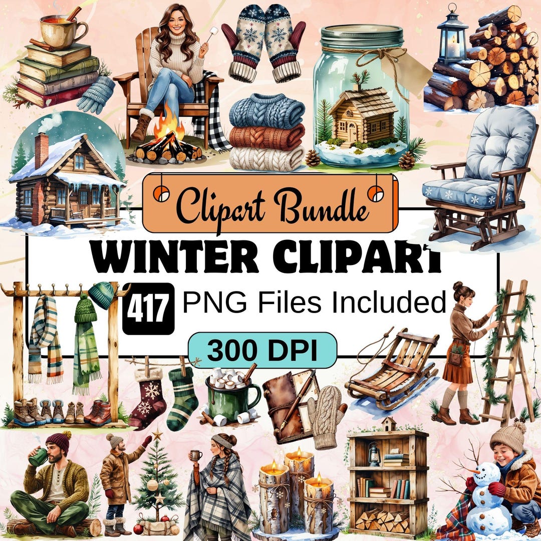 Cozy Winter Clipart,watercolor Winter Clipart PNG Bundle,frosty Winter ...