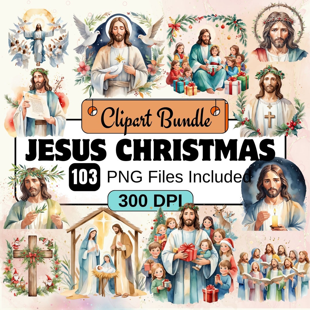 Christmas Jesus Clipart, Christmas Clipart PNG Bundle, 103 PNG ...