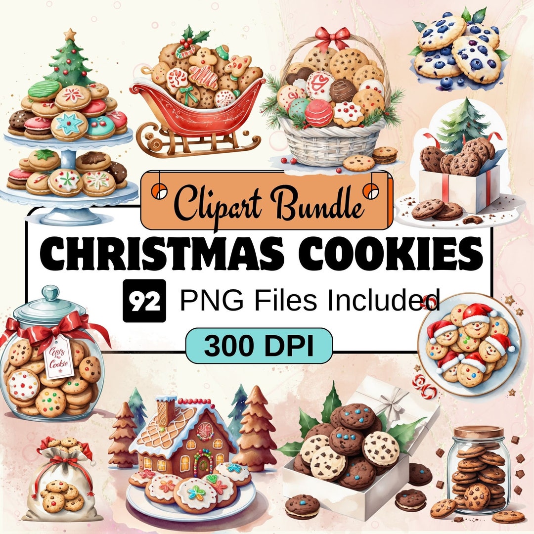 Christmas Cookies Clipart, Christmas Clipart PNG Bundle, 92 PNG ...