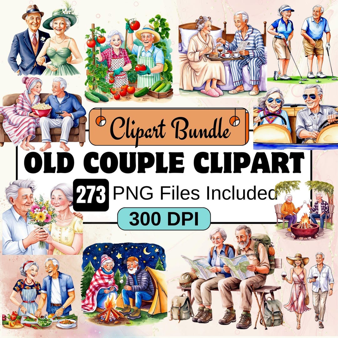 Old Couple Clipart, Senior Couple Clipart PNG Bundle, 273 PNG Cute ...