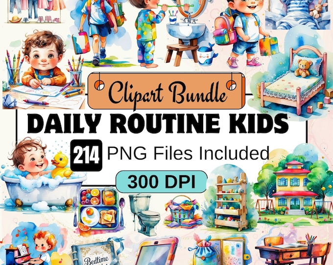 Kid Routines Watercolor PNG | Daily Routine Clipart | Morning & Evening ...