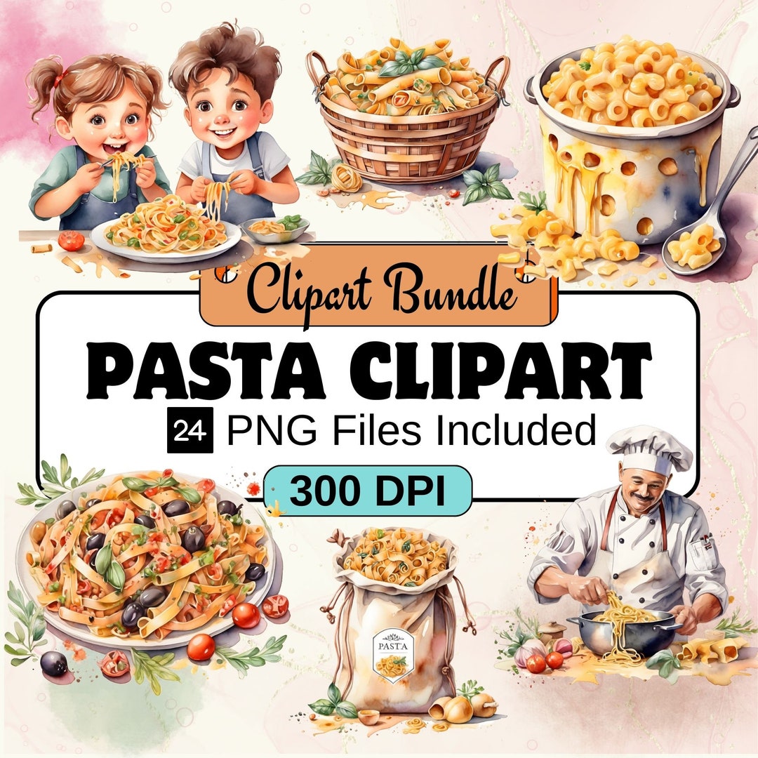 Pasta Clipart, Watercolor Pasta, Italian Clipart, PNG Bundle, 24 Pasta ...