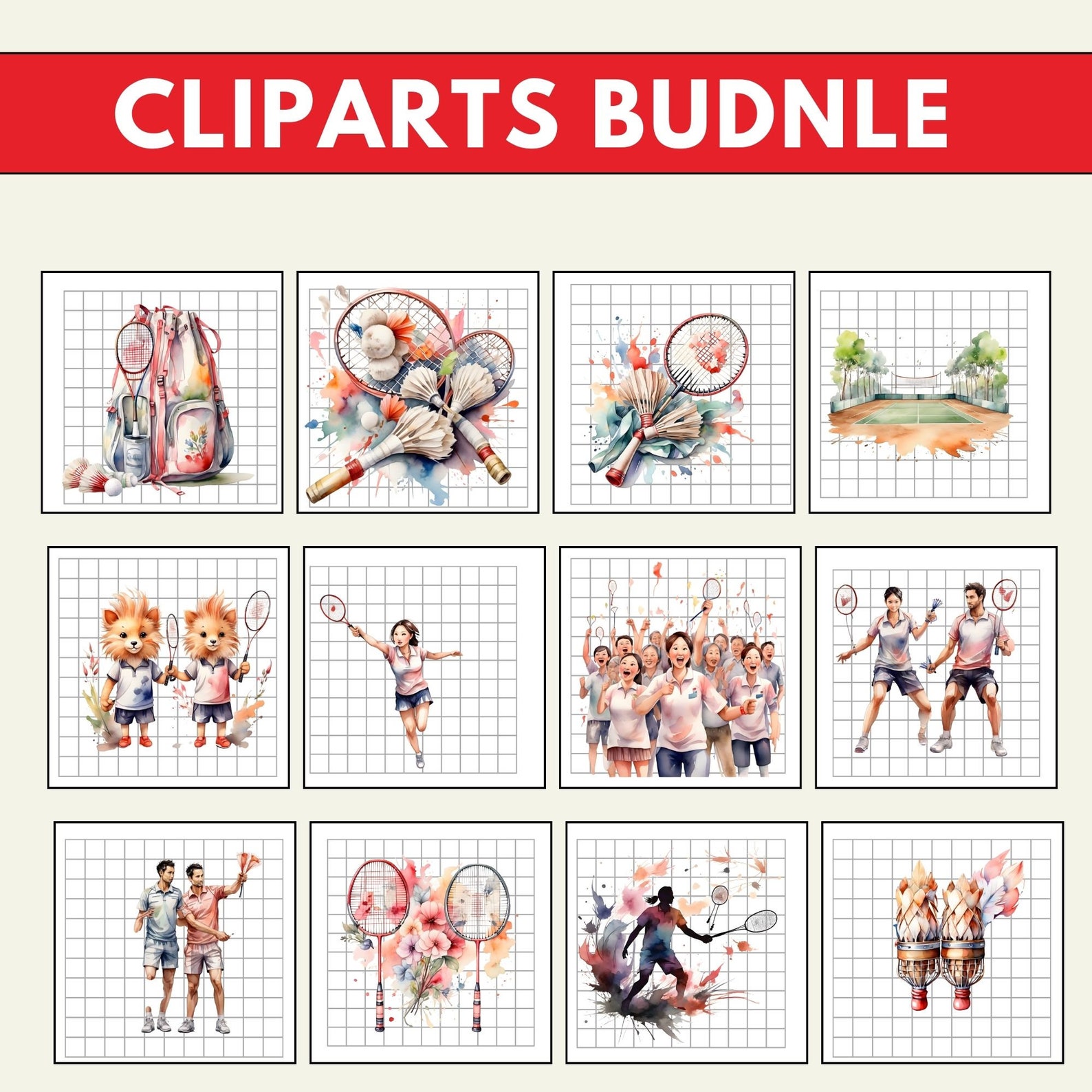 Badminton Clipart, Sports Clipart PNG Bundle, 24 PNG Badminton Clipart ...