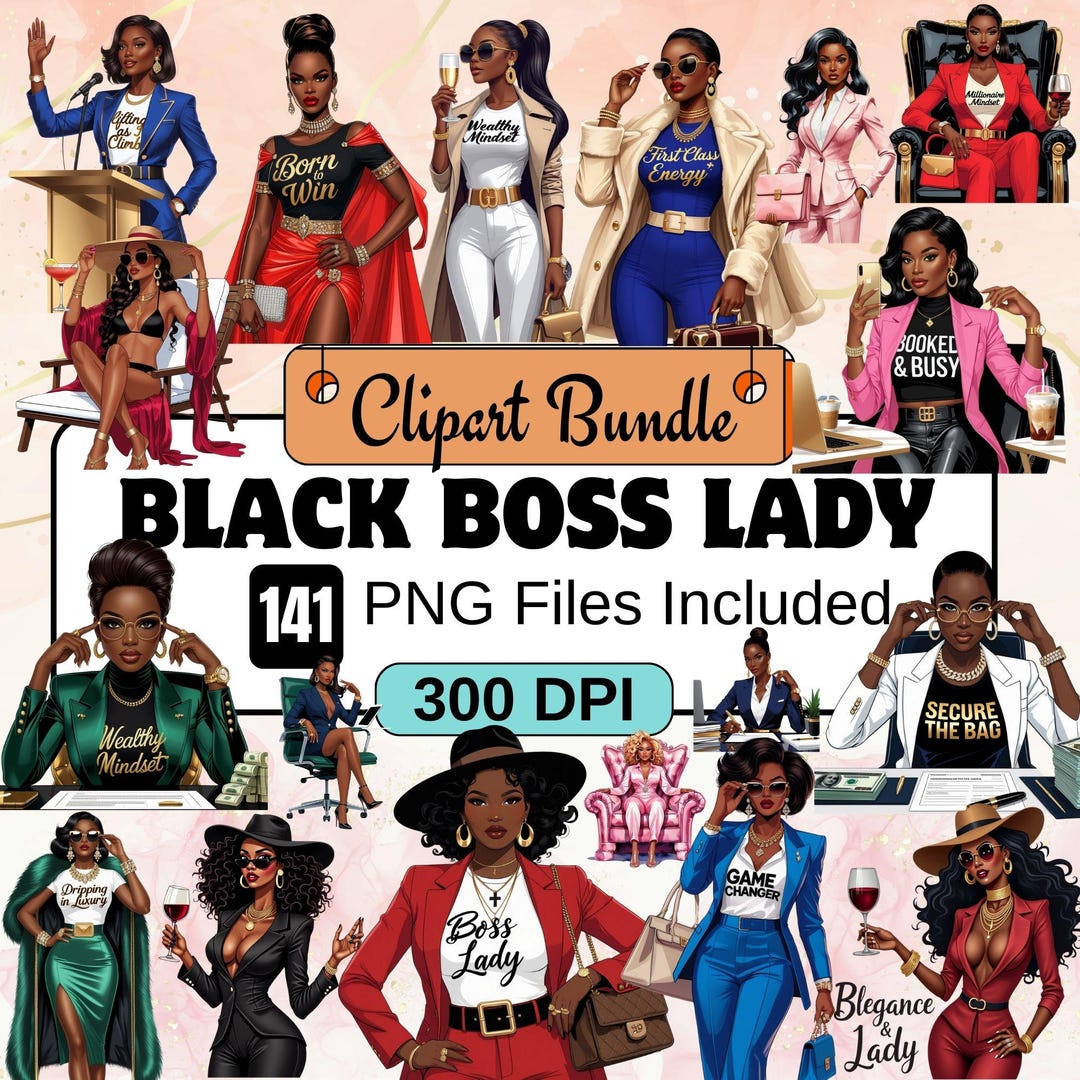 141 Black Boss Lady Clipart Bundle Png,black Girl Boss Clipart,black ...