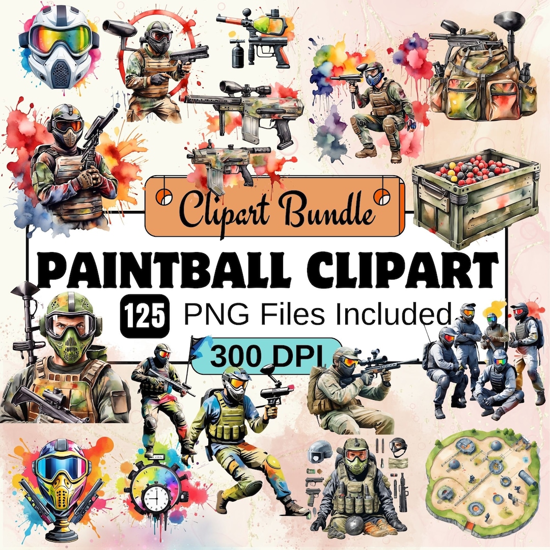 Paintball Clipart, Sports Clipart PNG Bundle, 125 PNG Paintball Clipart ...