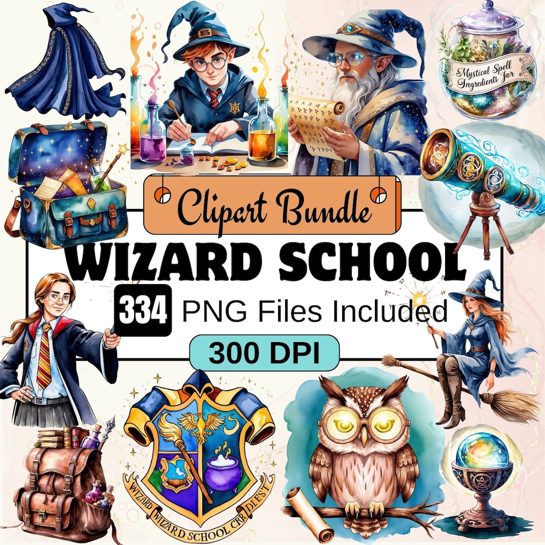 Wizard School Clipart Bundle, Cute Wizard Clipart, Magic School Clipart ...