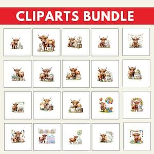 Highland Cow Baby Shower Watercolor Clipart,cute Highland Cow Clipart ...