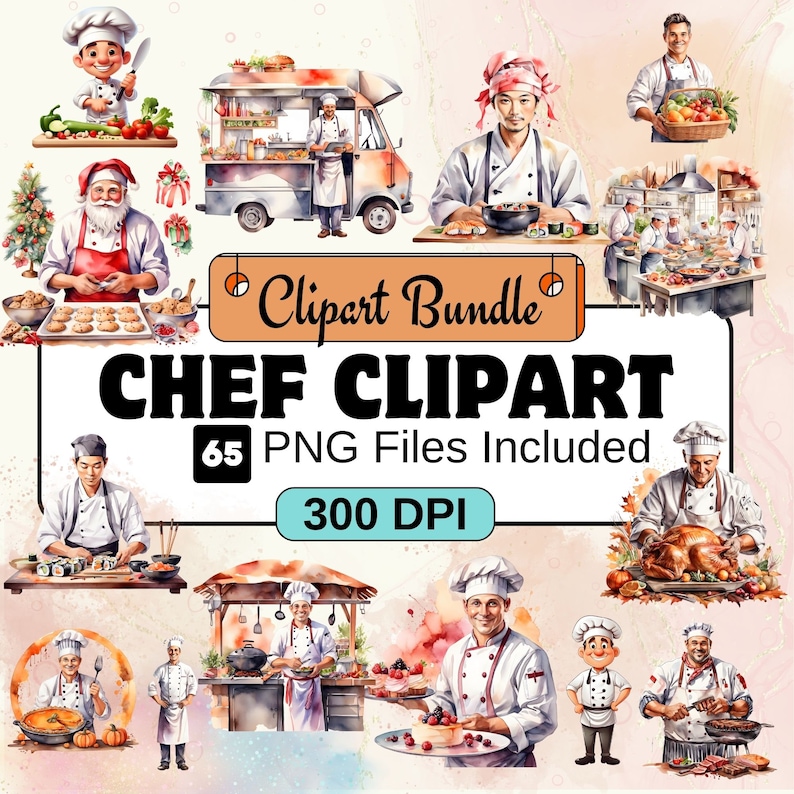 Chef Clipart, Kitchen Clipart PNG Bundle, 65 PNG Chef Clipart Bundle ...