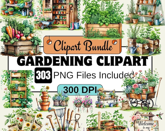 Watercolor Gardening Clipart Bundle, Watercolor Gardenings Tools PNG ...