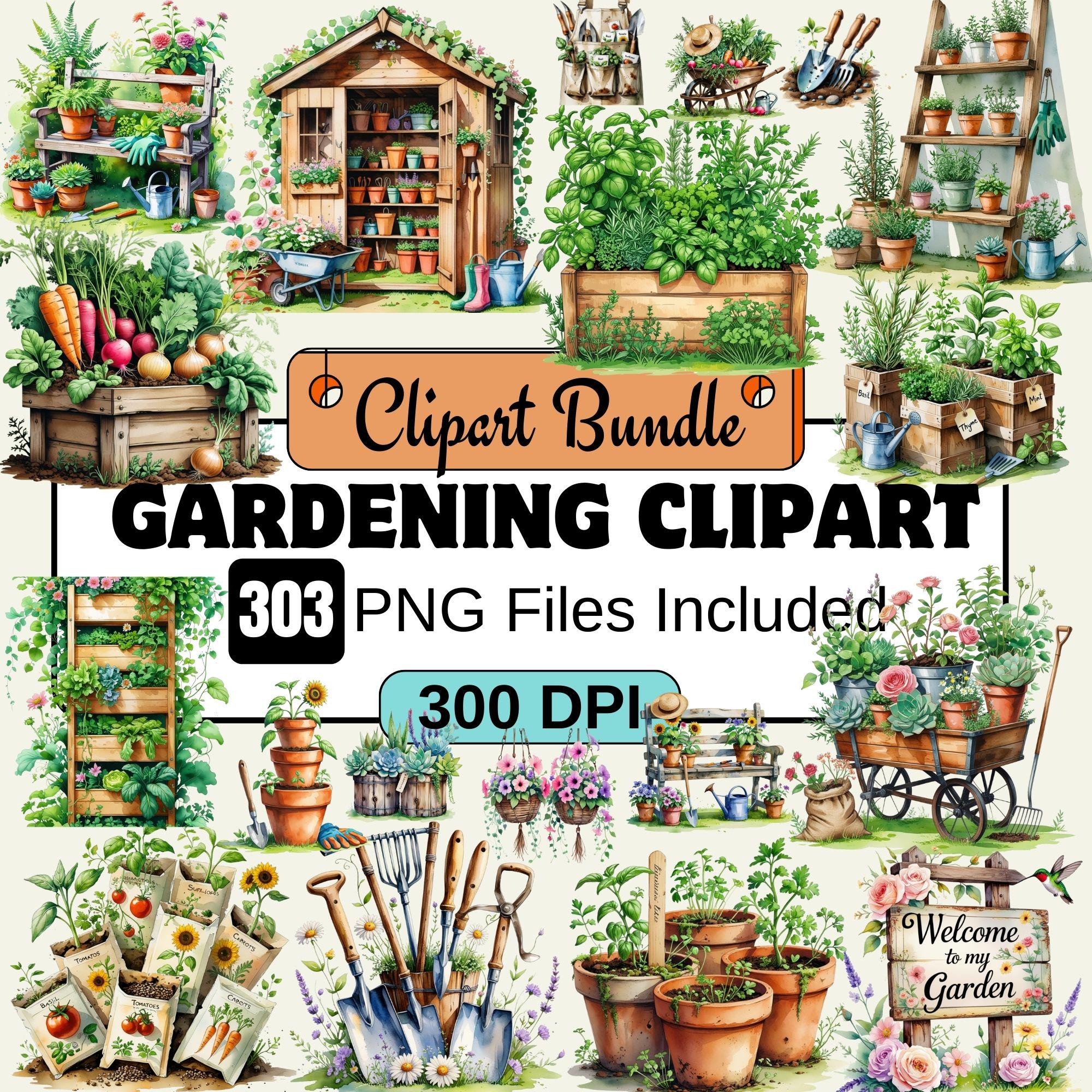 Gardening Clipart,watercolor Gardening PNG Bundle,vintage Gardening ...
